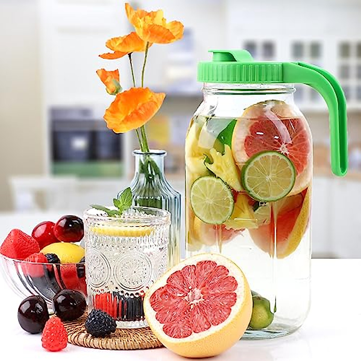 GMDREUT Mason Jar Pour Spout Lids With Handle Wide Mouth Mason Jar Pitcher Lid With Flip Cap Airtight And Leak Proof, Turns your Mason Jar into Pitcher (Jar Not Included)