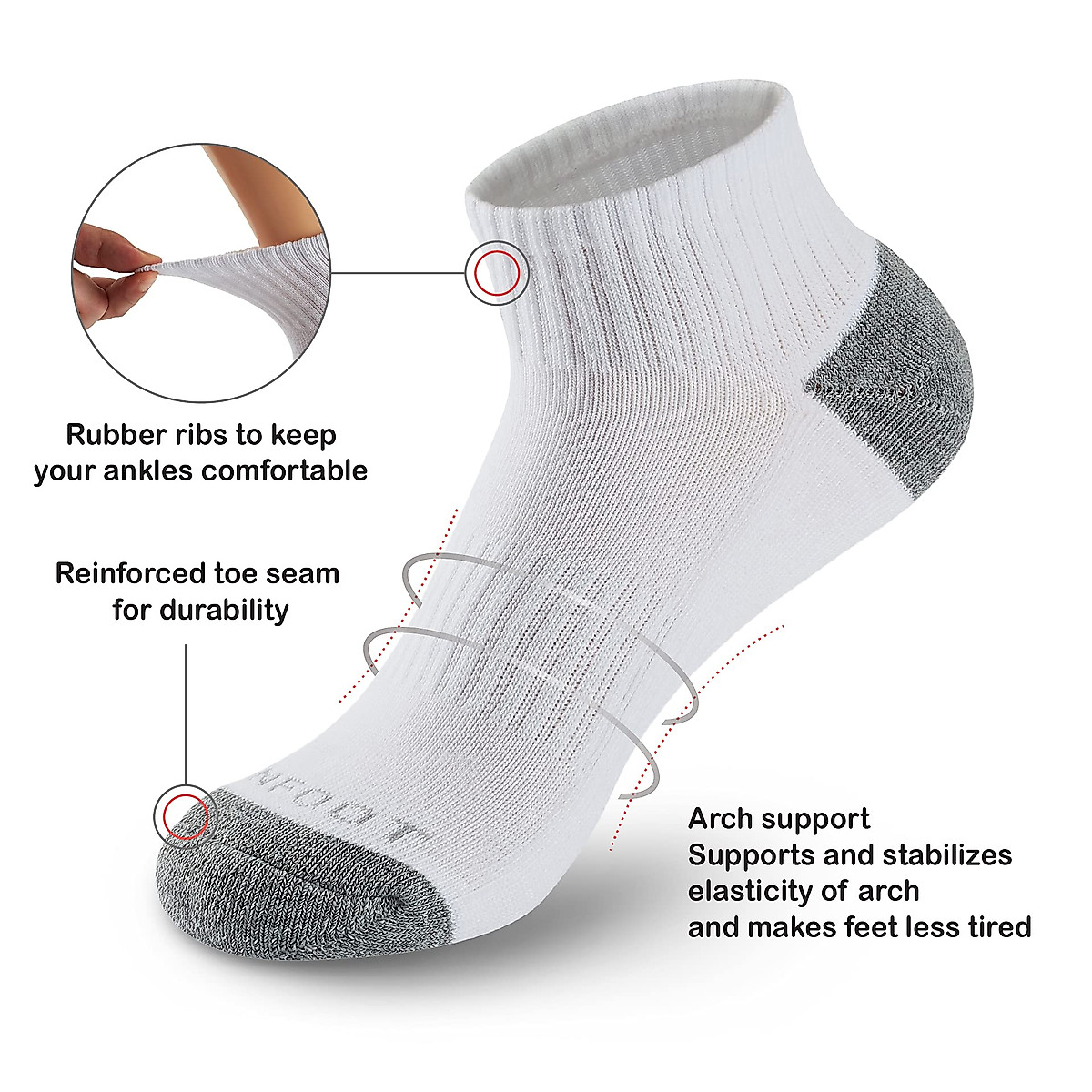 MONFOOT Women's and Men's 6 Pairs Daily Cushion Comfort Fit Performance Quarter Socks Large, multipack