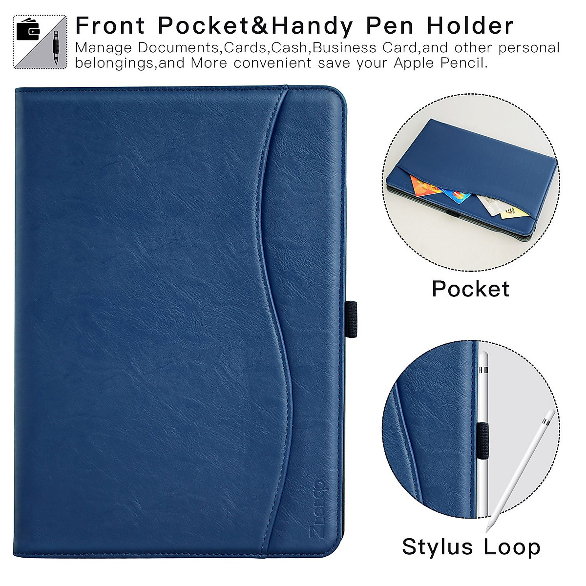 ZtotopCases for iPad Air 3rd Generation 2019/iPad Pro 10.5 Inch 2017, Premium PU Leather Business Folding Stand Folio Cover with Auto Wake/Sleep, Multiple Viewing Angles for iPad Air 3 Gen, Navy Blue