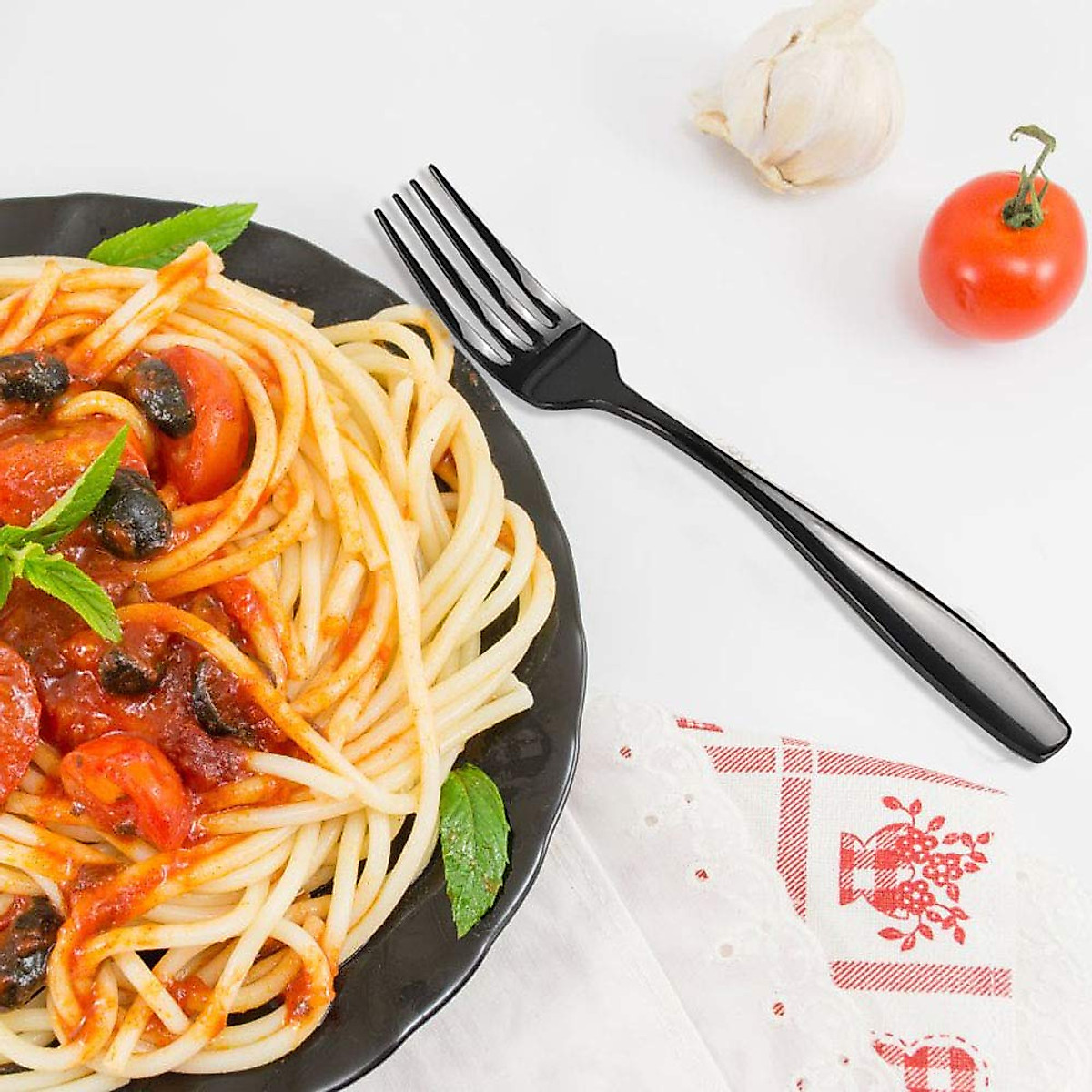 Wekioger 12 Piece Stainless Steel Table Fork Set, 8 Inch Dinner Forks, Black