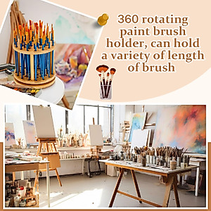 Beeveer 2 Pieces 360 Rotating Paint Brush Holder 40 Holes Wooden Paint Brush Organizer Large Capacity Paint Brush Holder for Artist Paint Brush Storage for Desk Arts Crafts Supply Organizer