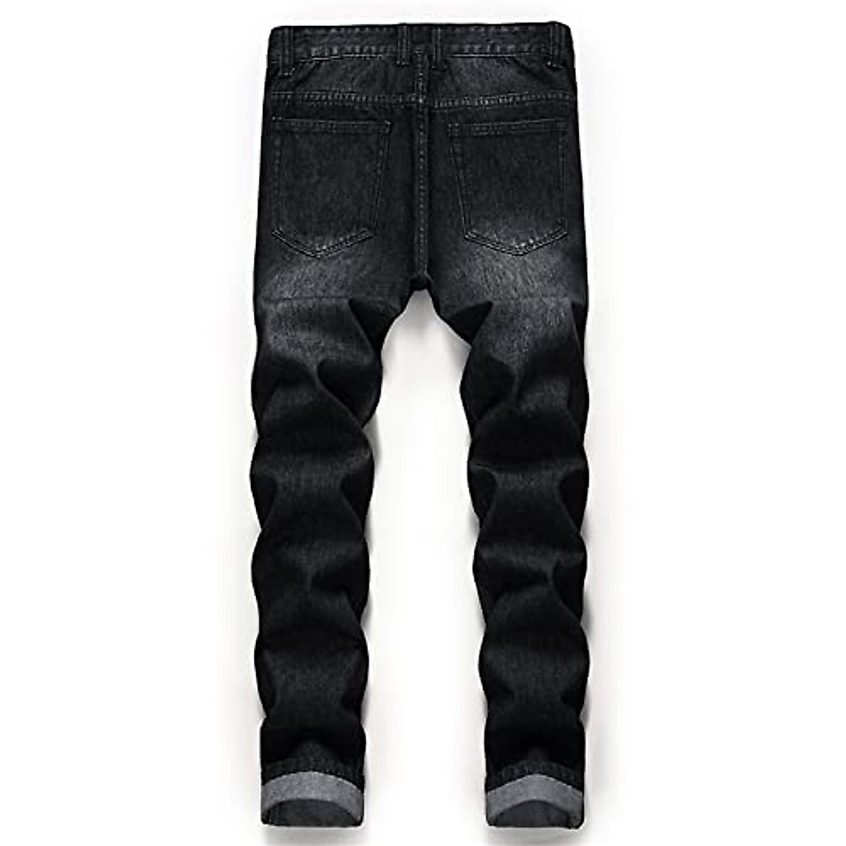 Men's Ripped Washed Slim Fit Jeans Straight Leg Moto Biker Denim Pants Vintage Distressed Skinny Jean Trousers (Black,40)