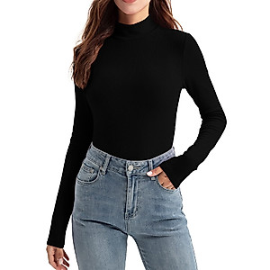 Zengjo Mock Turtleneck Ribbed Shirt Women (Black,XL)