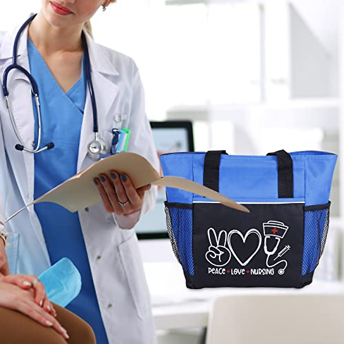 Nurse week Gifts, Peace, Love, Nursing, 2-Piece Gift for Nurses: Nurse Tote Bag and Stainless-Steel Tumbler, Great Thank You Gift for Nurses, RN Gift & Perfect Graduation Gift, Nurse Bag for Work