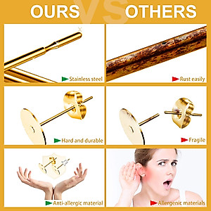 Gold Earring Posts and Backs, 500Pcs Hypoallergenic Earring Studs for Jewelry Making with Butterfly Earring Backs and Rubber Bullet Earring Backs (4mm, 6mm)