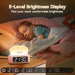 Alarm Clock for Kids, Digital Alarm Clock for Bedrooms, Cute Toast Alarm Clock with Night Light, Timer, Snooze, Adjustable Brightness, Toddler Clock Bedside, Ideal Gifts for Kids Teens Girls
