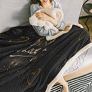 Sherpa Fleece Blanket Fuzzy Throw for Couch, All Season Warm Cozy Plush Thermal Flannel Blankets for Bed Sofa - 40"x50" Valentine's Day I Love You Gold Heart