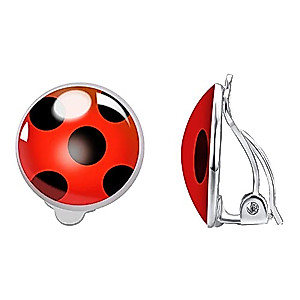 Earrings On Clips Girls Black Spot Red Ear Clips Silver Bug Earrings for Helloween
