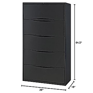 Global Industrial 36"W Premium Lateral File Cabinet, 5 Drawer, Black