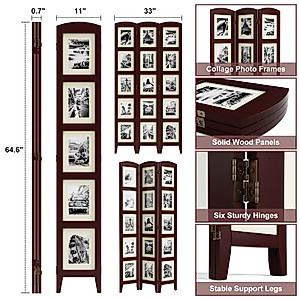 SZQINJI 3 Panel Photo Room Divider Screen, Solid Wood Divider for Room Separation for 8x10 Picture Frame Without Mat for 5x7 Photo with Mat, Walnut