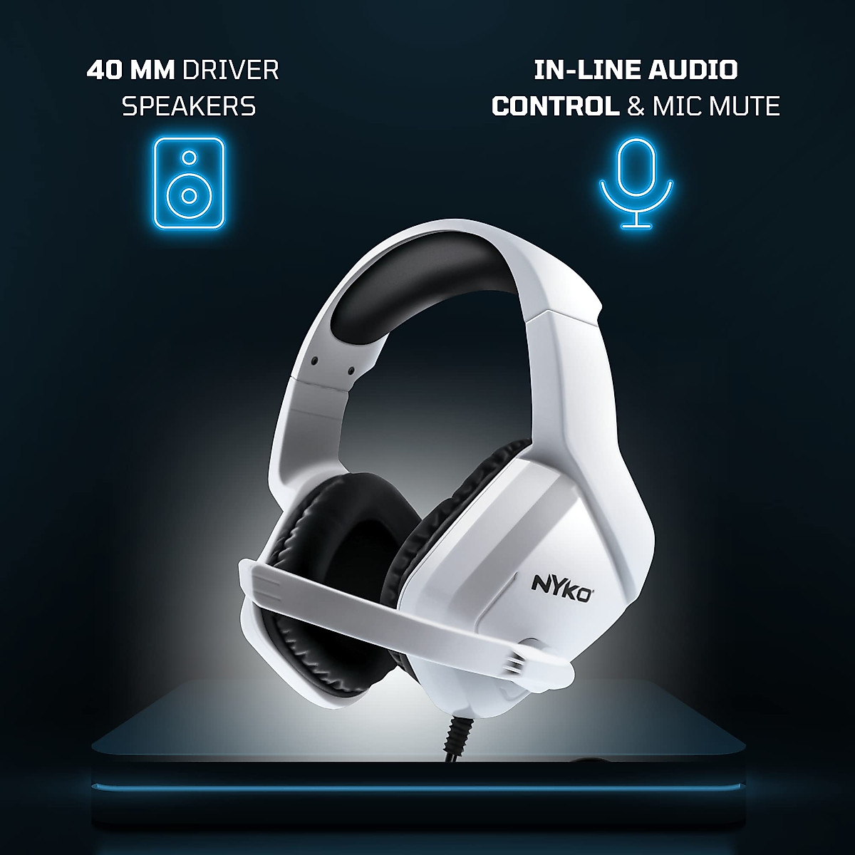 Nyko NP5-4500 Wired Headset for PlayStation 5 - Lightweight Headphones w/Adjustable Microphone - Compatible w/ PS4, PS5, Nintendo Switch, Xbox One and Xbox X|S - PlayStation 5 Accessories (White)