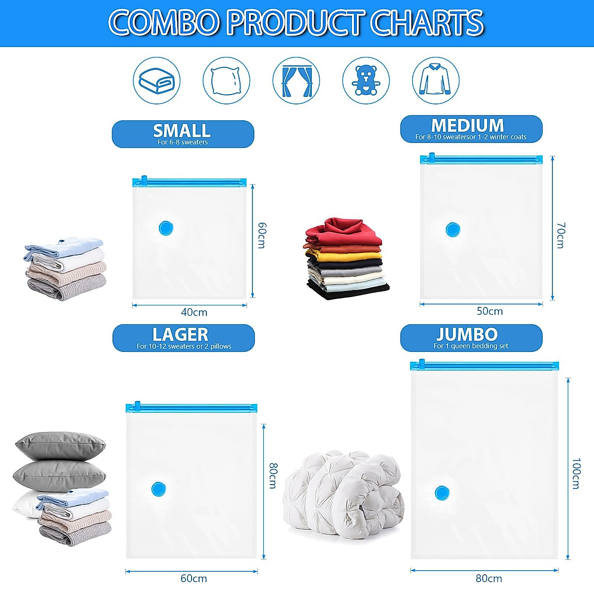 Warmi 30 Pack Vacuum Storage Bags with Electric Air Pump - Vacuum Seal Bags for Clothing Travel - Space Saver Bags for Blanket, Duvets, Pillows, Comforters, Luggage, Home Storage & Organisation