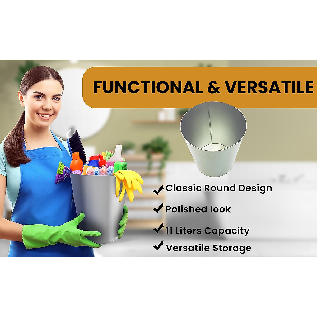 Shirin Packaging Metal Trash Can Small Metal Trash Can for Office Stainless Steel Bathroom Trash Can Garbage Recycle Bin Office Trash 9.4" x 9.4" x 10.9" Diameter 22cm - 8.6"