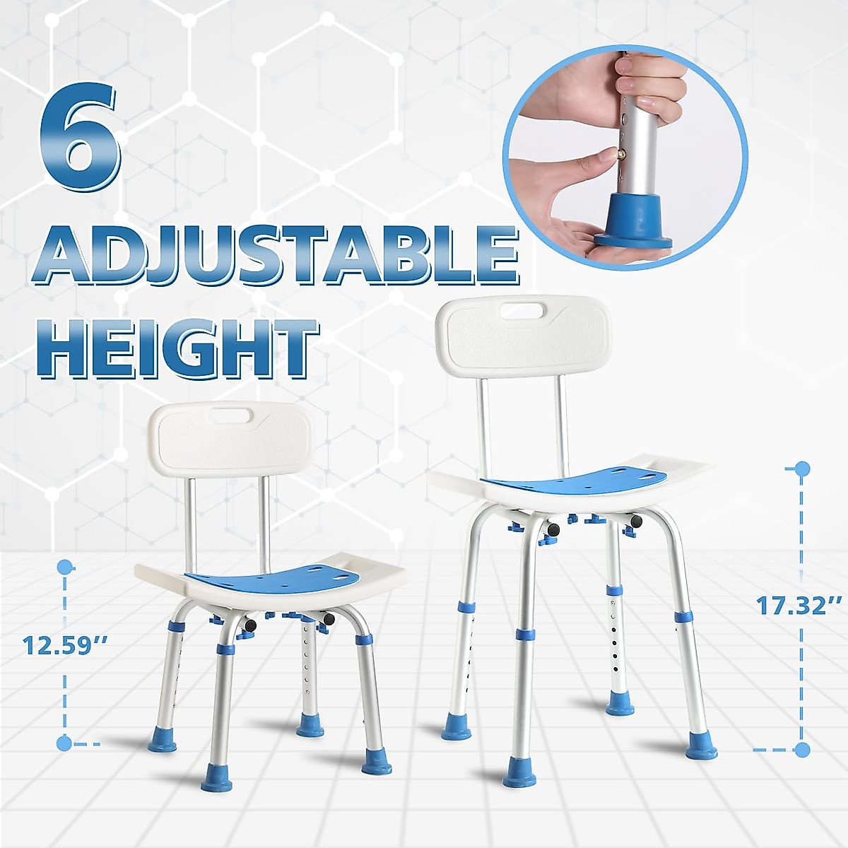 FSA/HSA Eligible Shower Chair with Back, Shower Seat for Inside Shower, Tool-Free Shower Stool for Inside Shower, Waterproof Shower Chair for Inside Bathtub for Elderly/Handicap by DUALECO