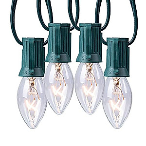 C9 Clear Christmas String Lights, Outdoor Christmas Lights String, Hanging Christmas Roofline Lights, Patio Lights for Outdoor Decor, Green Wire, 25 Feet