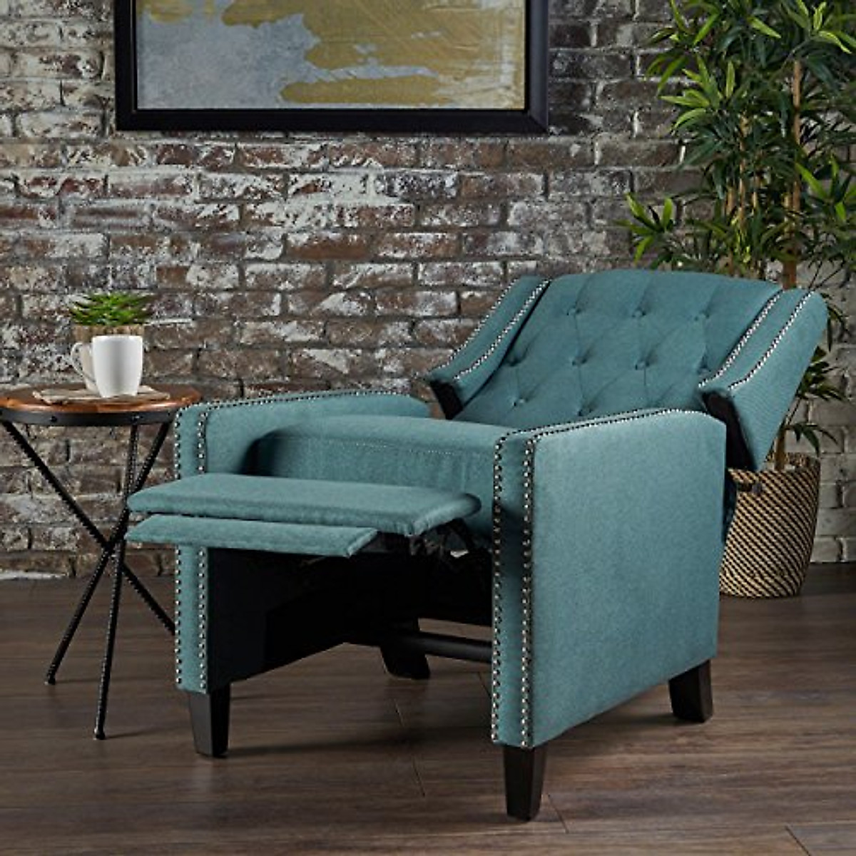 GDFStudio Izaak Tufted Back Fabric Recliner Chair (Dark Teal)