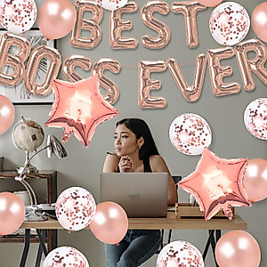 Bosses Day Decorations Best Boss Ever Balloons and Banners Rose Gold Confetti Latex Balloon for Women Happy Boss's Day Party Supplies Best Boss Ever Party Decoration