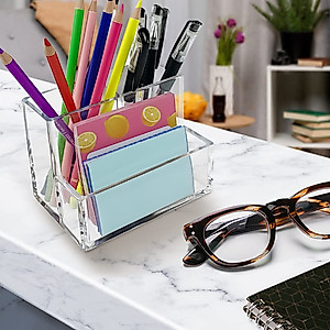 Pen Holder, Clear Acrylic Pen Holder for Desk, Makeup Brush Storage Organizer, Modern Desk Organizer for School, Home and Office.