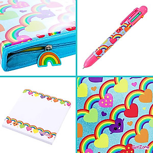 GirlZone Jumbo Rainbow Arts & Crafts Filled Stationery Pencil Case for Girls, 43 Pieces