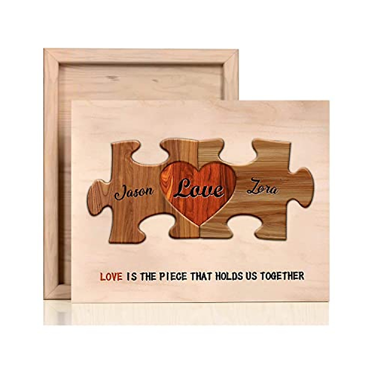 Bohva Personalized Couple Names Sign, Valentines Day Anniversary Wedding Gifts Idea for Him Her, Birthday Gift for Husband Wife Boyfriend Girlfriend, Custom Heart Puzzle Pieces Print On Wood