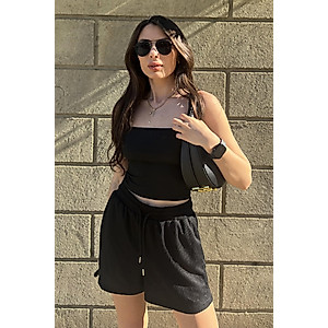 Ekouaer Women's 2pcs Crop Camisole Top Spaghetti Strap Tank Top Basic Cami Shirts Tube Tops