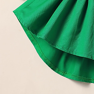 Noubeau Infant Baby Girl St. Patrick's Day Dress Ruffle Long Sleeve Romper Top Lucky Clover Print Skirt Outfits+Headband（Green- Dress,6-9 Months）