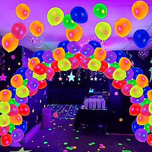 100 Pcs Neon Balloons, 12”UV Colorful Blacklight Balloons Glow in the Dark Luminous Helium Latex Balloon for Birthday, Wedding, Neon Party, Glow Party Decorations Supplies