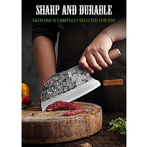 Forged Serbian Chefs Knife - Meat Cleaver Butcher Knife - Chinese Bone Cutting Knife - Razor Sharp High Carbon Steel for Meat and Vegetable Cutting