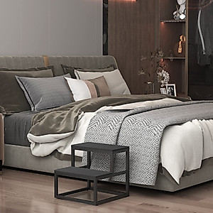 Wooden Step Stools for Adults Kids - Heavy Duty Bedside 2 Step Stool for High Beds Kitchen Bathroom