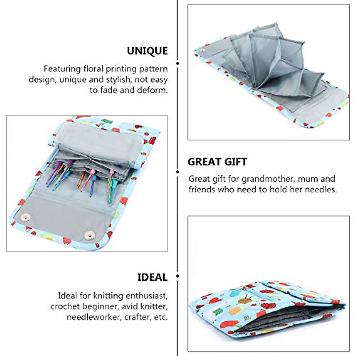 EXCEART Crochet Hook Case Portable Empty Sweater Knitting Needles Zipper Bag Tote Pouch Travel Storage Organizer for Knitting Sewing Accessories