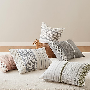 INK+IVY Comforter for Queen Size Bed, Chenille Tufted, Breathable Cotton Comforter Set Queen, All Season Modern Boho Comforter with Farmhouse Bedding Flare, 2 Matching Shams, Queen White/Navy 3 Piece