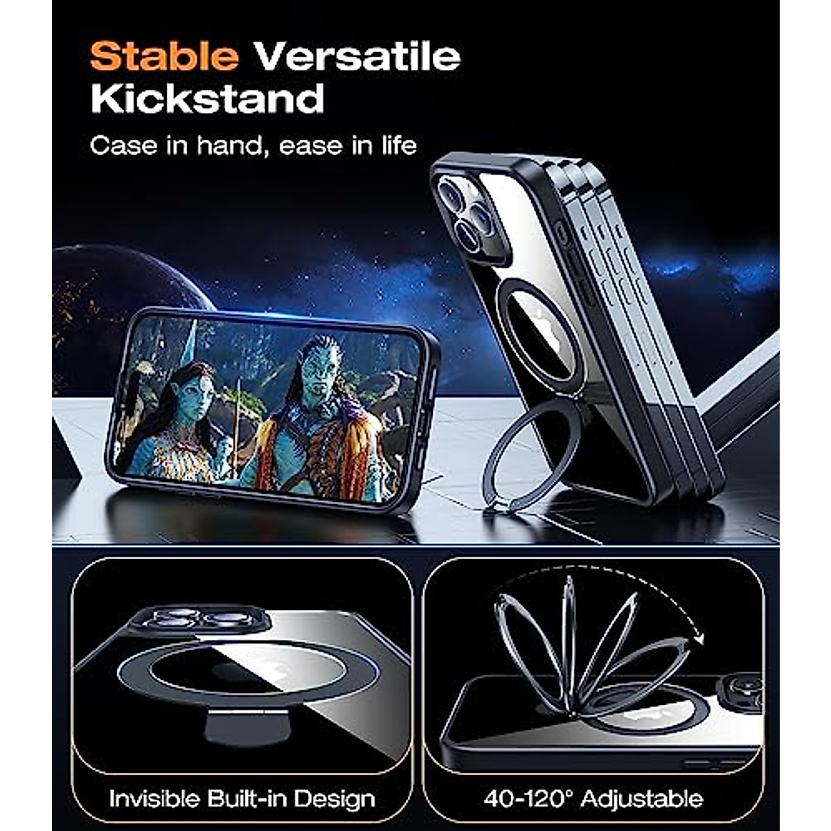 VICSEED for iPhone 14 Pro Max Case with Magsafe and Stand - 3 in 1 Clear [Non-Yellowing] [Permanent Magnetic] [Slim Yet Shockproof] for iPhone 14 Pro Max Phone Case for Men Women, Black