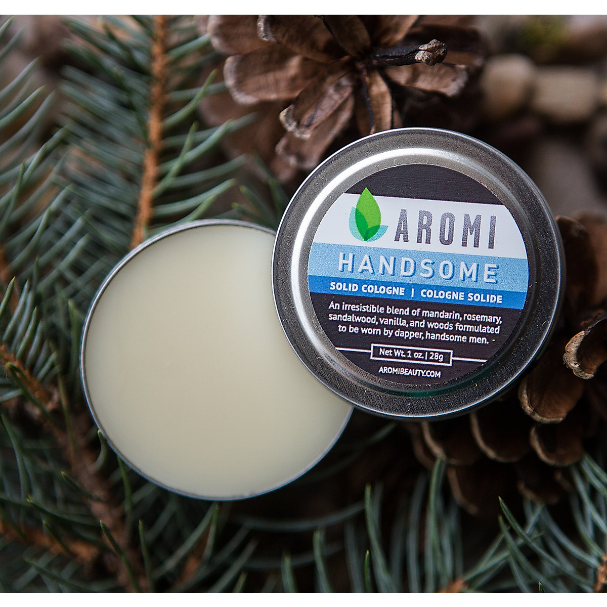 Aromi Solid Cologne | Sweet, Vanilla, Musk Fragrance, Vegan and Cruelty-free Scent, Portable, Travel, Small Gift, Men's Stocking Stuffer, Alcohol-free (Handsome)