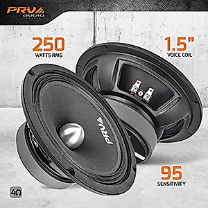 PRV AUDIO 8 Inch Midrange Speaker 8MR500-4 Bullet, 500 Watts Program Power, 4 Ohm, 1.5 in Voice Coil Bullet Speakers for Car Audio Door Louspeaker (Single)