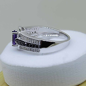 Dazzlingrock Collection Sterling Silver 7X5 Oval Cut Amethyst & Round Black & White Diamond Engagement Ring, Size 5