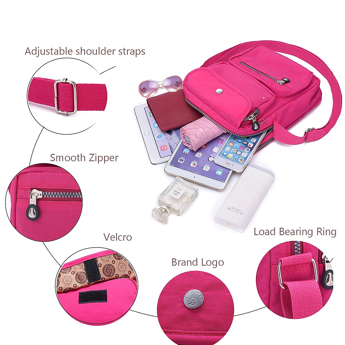 KARRESLY Women Crossbody Bag Shoulder Handbags Small Nylon Purse Waterproof Multi Pockets Bags(Purple)