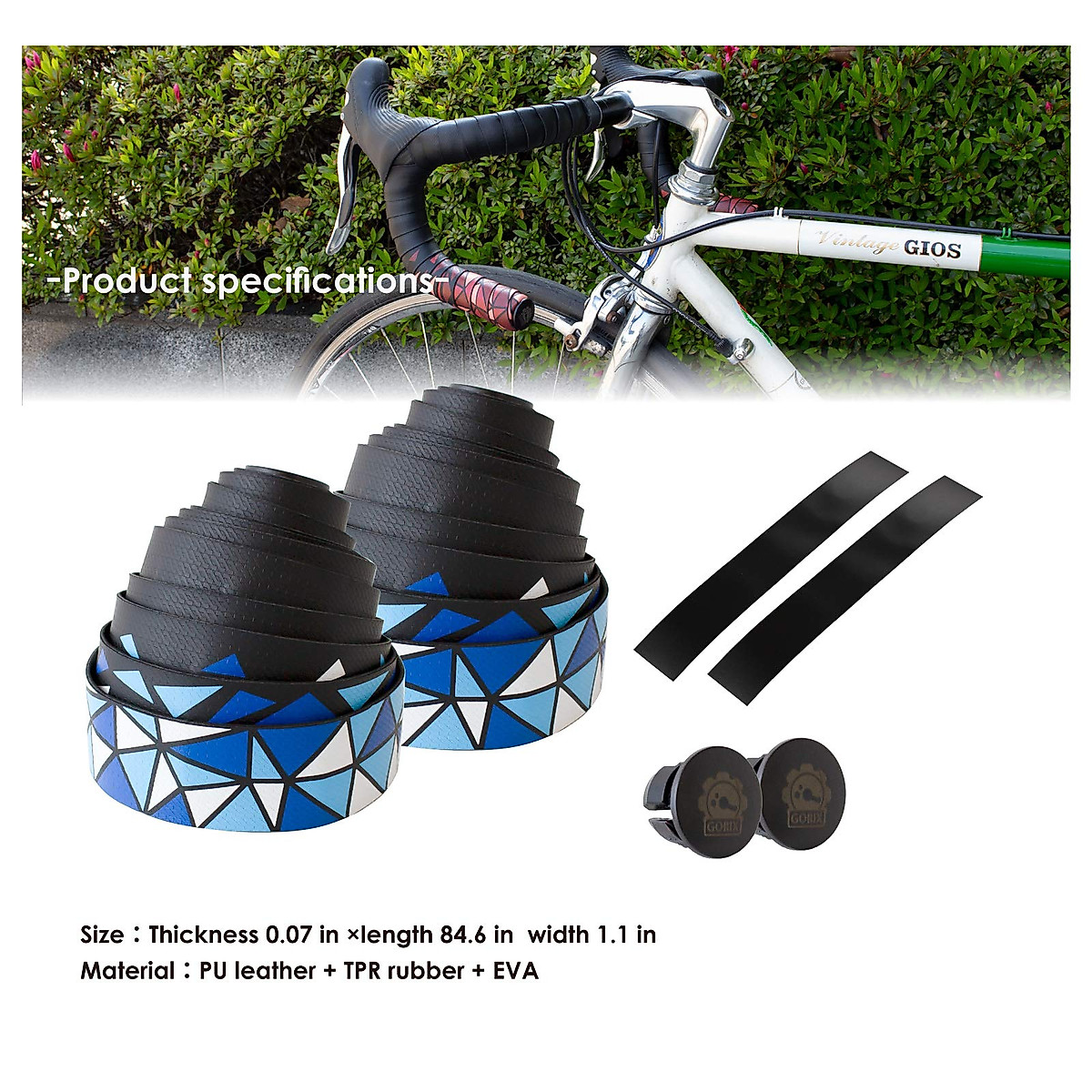 GORIX Bar Tape Handlebar Grip Wrap+2 Bar Plug Rose Pattern Road Mountain Bicycle Cycling (GX-BARA(Global Edition)) (Black×Red)