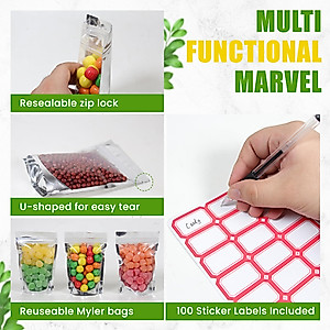 Pack of 100 Mylar Bags, Resealable Mylar Bags for Food Storage