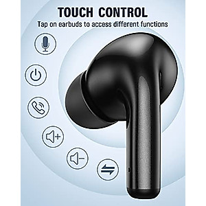 leuxe SOUCON ORYTO Wireless Earbuds 35Hrs Playtime TWS Bluetooth 5.0 Headphones Hi-Fi Stereo Sound in-Ear Earphones Touch Control Headset with Charging Case & Built-in Mic for Call Music, Black