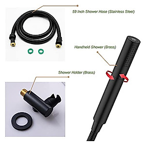 KATAIS Matte Black Solid Brass 2 In 1 Function Handheld Shower Wand Head Combo, High Pressure Round Hand Black Shower Head with 59 Inch Hose and Holder, High Flow