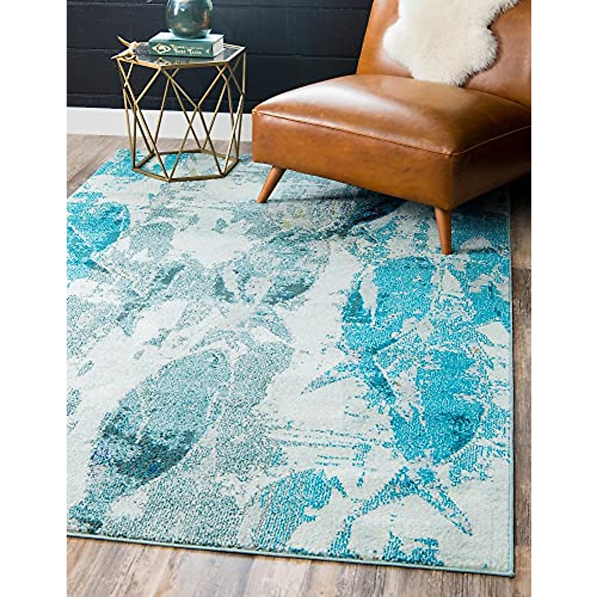 Unique Loom Positano Collection Coastal Modern Fish Light Blue Area Rug (4' x 6')