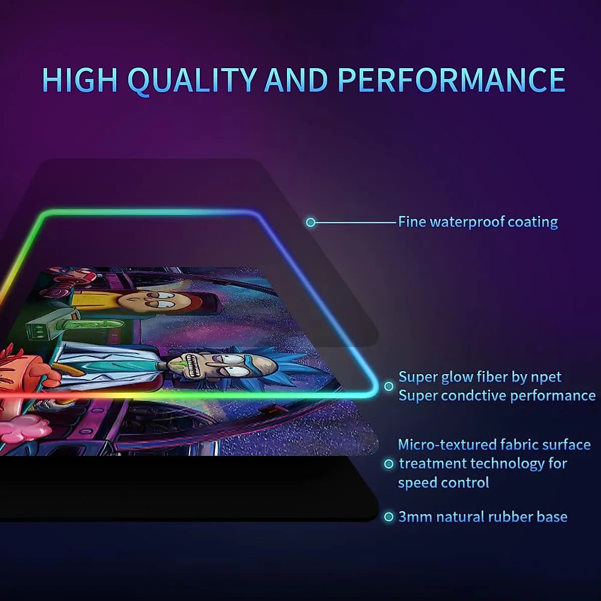 Gaiamat XXL RGB Gaming Mouse Pad,Large LED Anime Mousepad with Non-Slip Rubber Base and Durable Stitched Edges,35.4x15.7IN Mouse Mat Laptop PC Desk Mat(leddrive)