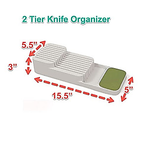 2022 Latest Kitchen Organizer Cutlery Storage Tray Knife Holder Drawer Storage for Spoons, Forks, Knives Tableware Organizer Knives Block Rack Set Cabinet Stand Multi-Purpose 15.5" (Knives White)