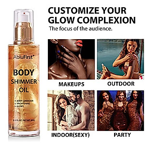 Shimmer Body Oil 2 Colors (2.8 Fl Oz (Pack of 1), Summer Body Glitter Moisturizing Light Shimmer Glow Non-Sticky Summer Body Luminizer and Illuminator Smooth (2.8 Fl Oz (Pack of 1), Gold)