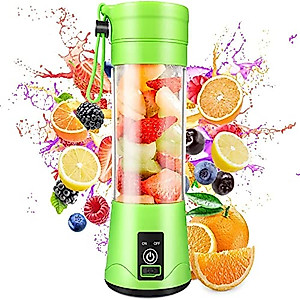 Portable Blender, 6-Blade Cutter ,Handheld Fruit Squeezer Smoothie Blende, Personal Size Blenders with USB Rechargeable Mini Fruit Juice Mixer, Mini Juicer Smoothie Blender Bottles Travel 380ML (Green)
