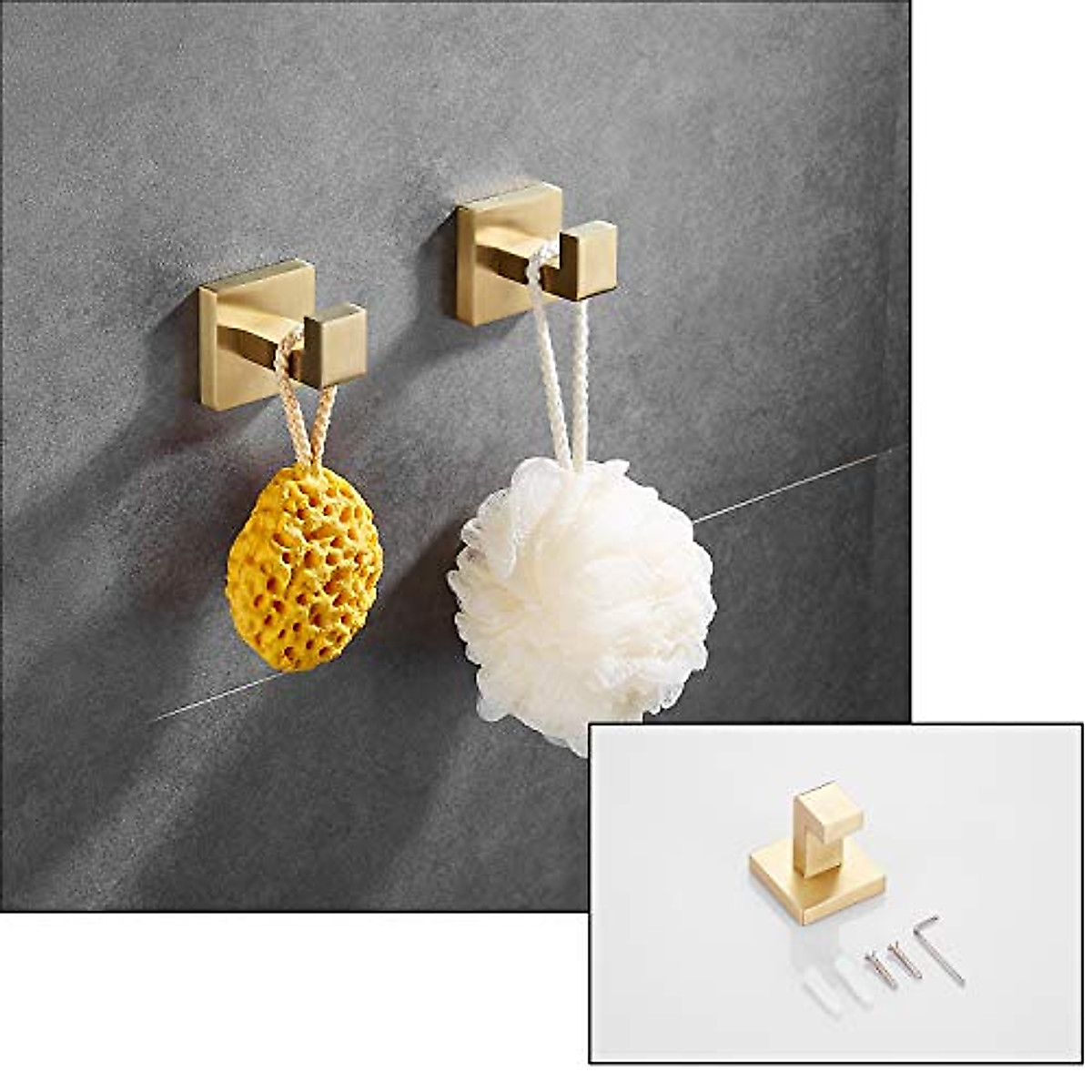 Bathroom Hardware Set 23.6-Inch Towel Bar,2pcs Towel Hook,Toilet Paper Holder,Hand Towel Holder Stainless Steel Brushed Gold Bathroom Accessories GTS3190BG…