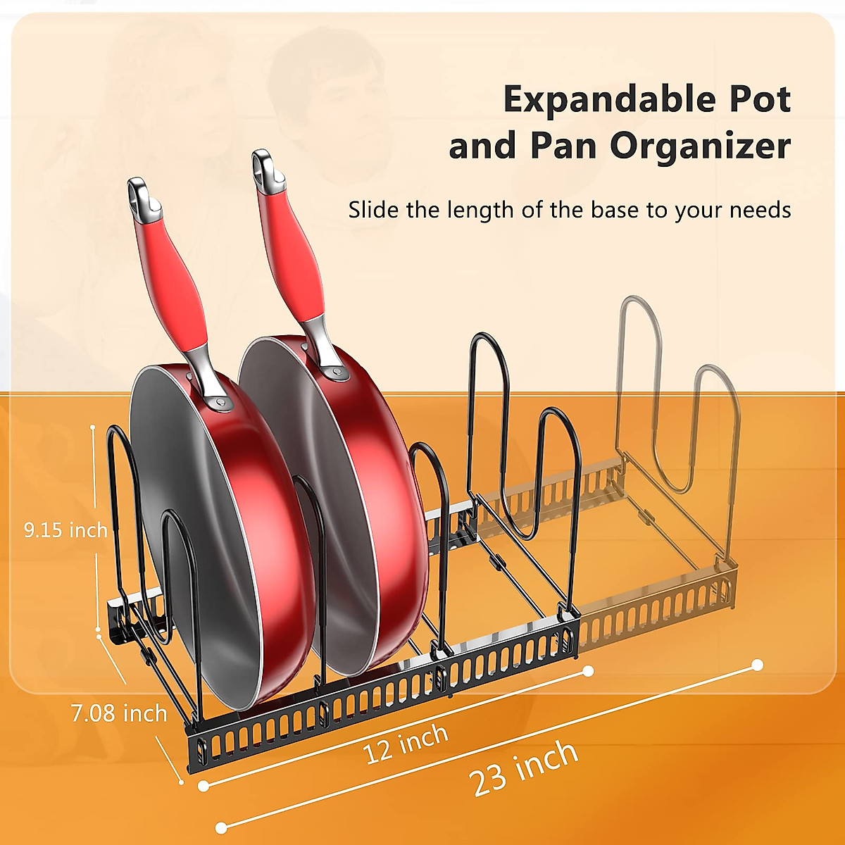 8 Tiers Pan Organizer Rack for Cabinet and 11 Expandable Pan or Lid Organizer Bundle