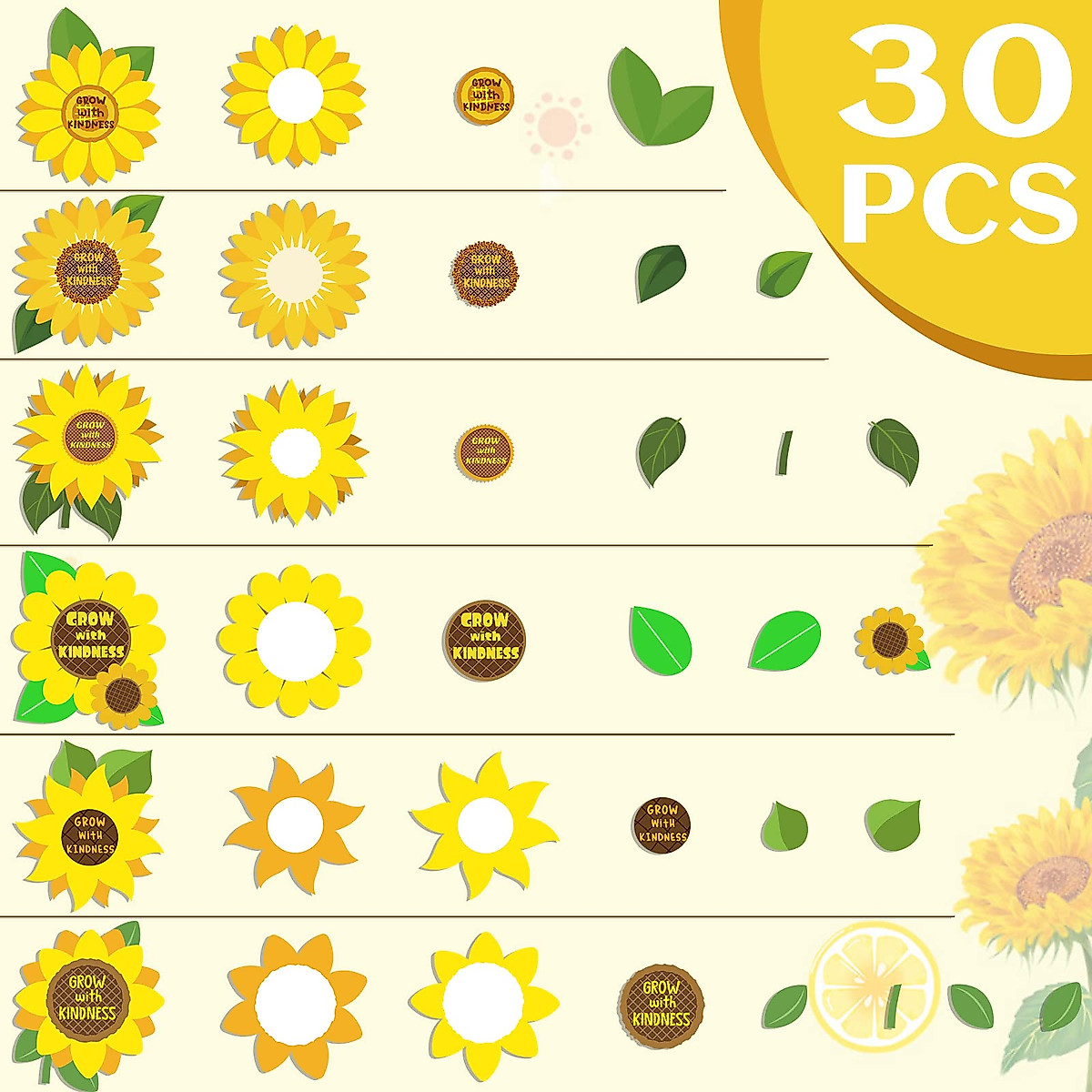 Patelai 30 Sets Be Kind Sunflower Craft Kit for Kids DIY Religious Kindness Sunflower Make Your Own Sunday School Craft Bulk for Kids Summer Spring Fun Home Classroom Activities