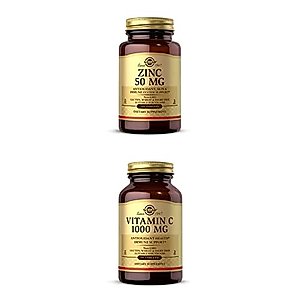 Solgar Zinc 50 mg, 100 Tablets - Zinc for Healthy Skin, Taste & Vision + Solgar Vitamin C 1000 mg, 90 Tablets - Antioxidant & Immune Support, Overall Health