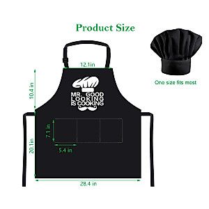 Funny Cooking Apron and Chef Hat Set for Men - Adjustable Bib Chef Apron for Men with 3 Pockets - BBQ Grill Apron for A Husband, Dad, Son, Grandfather Boyfriend Or Any Friend - Mr. Good...